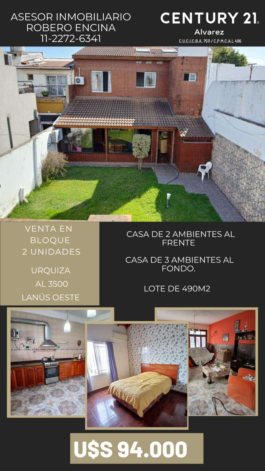 Casa en Venta en Lanus - Urquiza 3500 - 4 dorm - 6 amb - 400 m2 - 490 m2 tot.